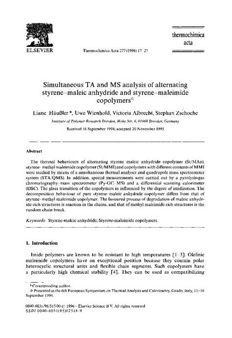 Pdf Simultaneous Ta And Ms Analysis Of Alternating Styrene Maleic