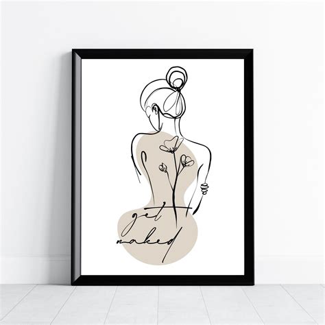 Female Line Art Print Get Naked Wall Art For Bathroom Abstract Woman