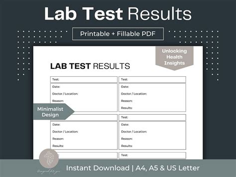 Lab Test Results Printable For Your Medical Binder Fillable PDF Lab Work Tracker Blood Work Log