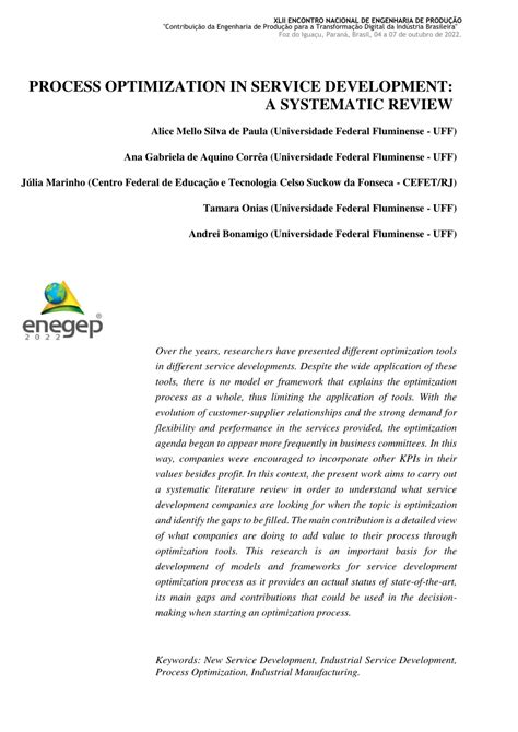Pdf Process Optimization In Service Development A Systematic Review