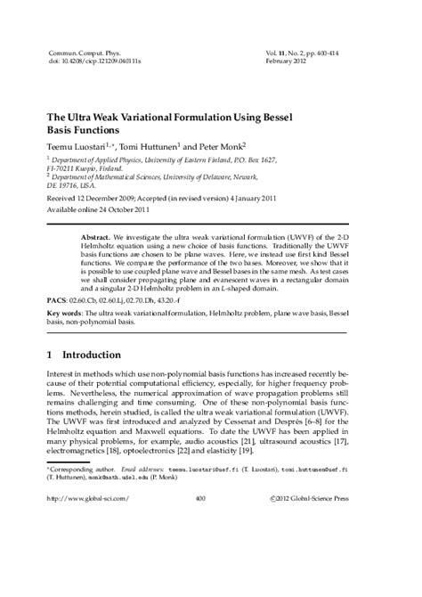 Pdf The Ultra Weak Variational Formulation Using Bessel Basis Functions