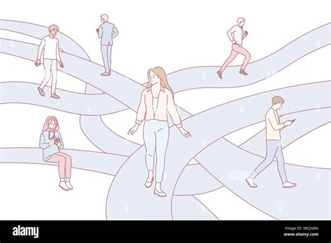 An Illustration Of Diverse People Navigating Intertwined Routes Symbolizing The Choices And