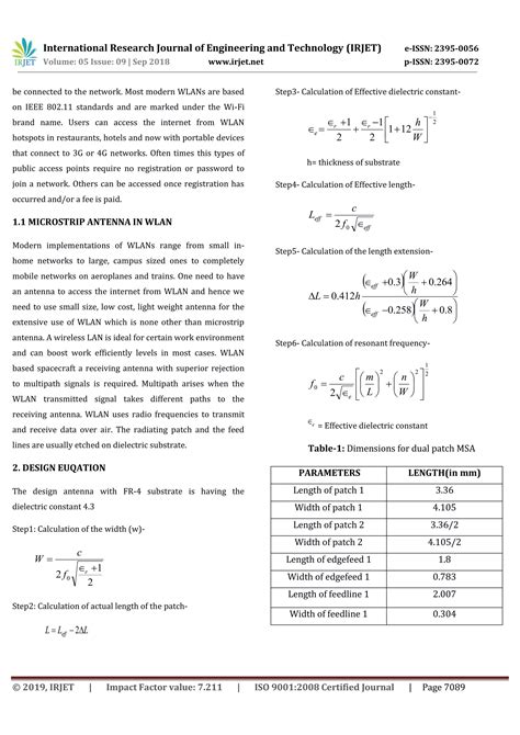 Irjet Design Of Miniaturized Dual Band Microstrip Patch Antenna Array For Wireless Lan