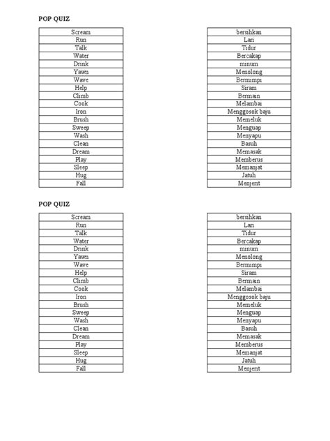 Pop Quiz Verb In Malay Pdf