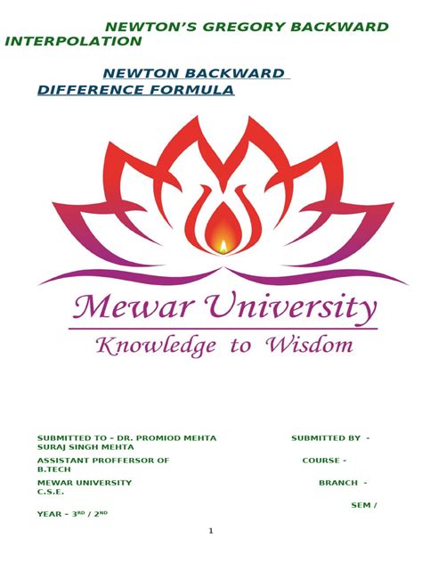 Newton Backward Difference Formula2 With Pages Removed Pdf Finite Difference Subtraction