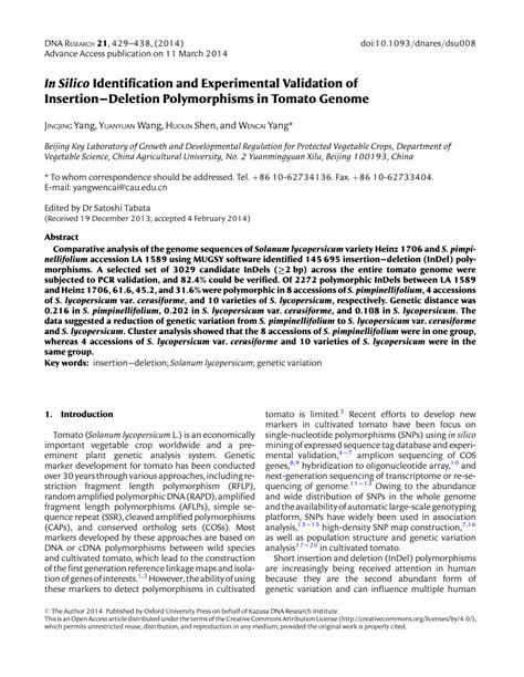 Pdf In Silico Identification And Experimental Validation Of Insertion