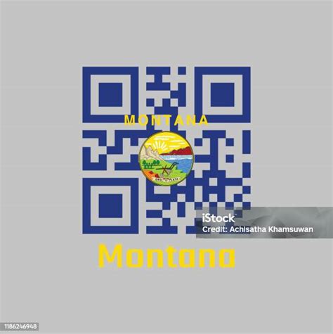 Qr 코드는 몬태나 플래그의 색상을 설정합니다 미국의 상태 푸른 들판에 있는 몬태나의 인장 텍스트 몬태나를 인감 위에 0명에 대한 스톡 벡터 아트 및 기타 이미지 Istock