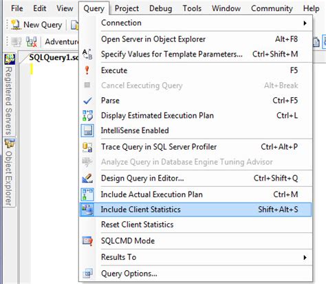 Sql Server Sql Server Management Studio And Client Statistics Sql