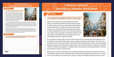 Literacy Lessons Identifying Adverbs Worksheet Twinkl