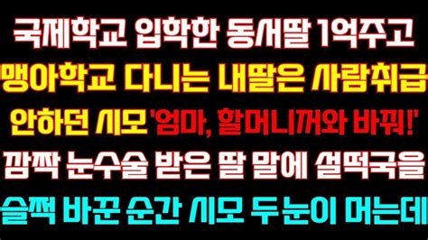 반전 신청사연 국제학교 들어간 동서딸 1억주고 내딸은 무시한 시모엄마 할머니꺼랑 바꿔딸말에 그릇을 바꾸자 대반전 펼쳐지는데실화사연사연낭독라디오드라마라디오