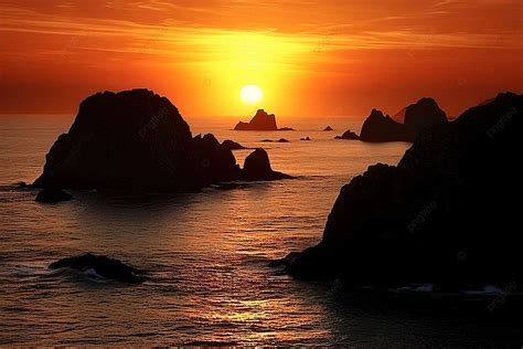 바다의 바위섬 위로 떠오르는 태양 물 물결 바다 배경 일러스트 및 사진 무료 다운로드 Pngtree