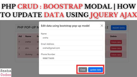 Php Crud 5bootstrap Pop Up Modal How To Update Data Using Jquery