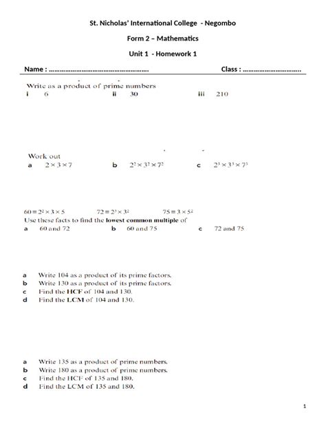 Form 2 Math Homework Unit 1 Pdf