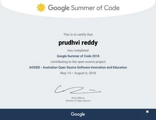 Gsoc Certificate Of Completion For Prudhvi Reddy PPT