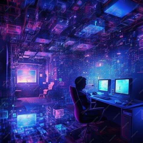 There Is A Man Sitting At A Desk With A Computer On It Generative Ai Premium Ai Generated Image