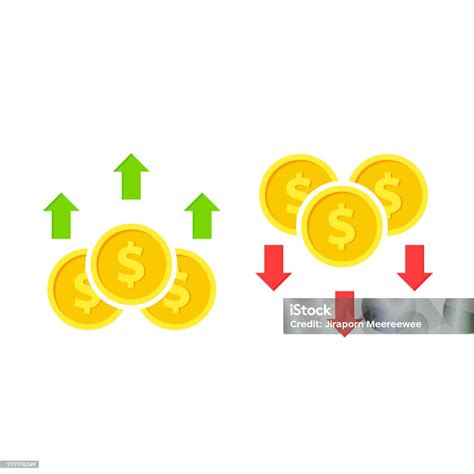 돈의 가치 상승 및 감소 모바일 개념 및 웹 디자인 비즈니스 간단한 아이콘 안정 기호 달러 환율의 상승과 하락 달러 환율 평면 기호 일러스트 벡터 개념에 대한 스톡 벡터