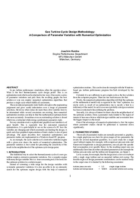 Pdf Gas Turbine Cycle Design Methodology A Comparison Of Parameter