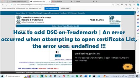 How To Add DSC On Trademark An Error Occurred When Attempting To Open Certificate List