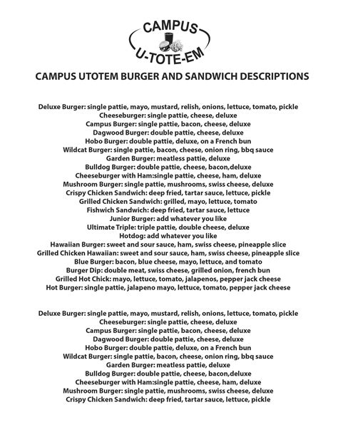 Menu Campus U Tote Em