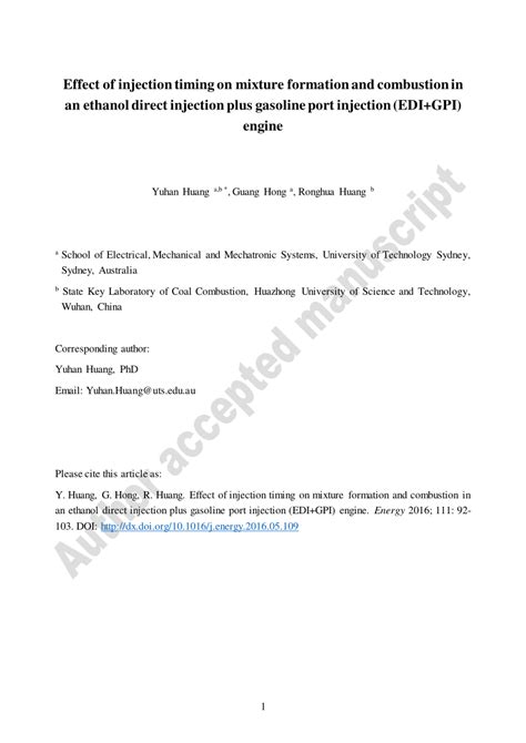Pdf Effect Of Injection Timing On Mixture Formation And Combustion In