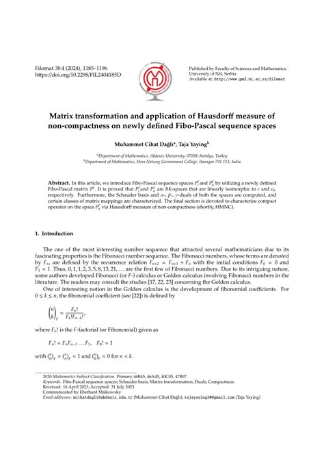 Pdf Matrix Transformation And Application Of Hausdorff Measure Of Non Compactness On Newly