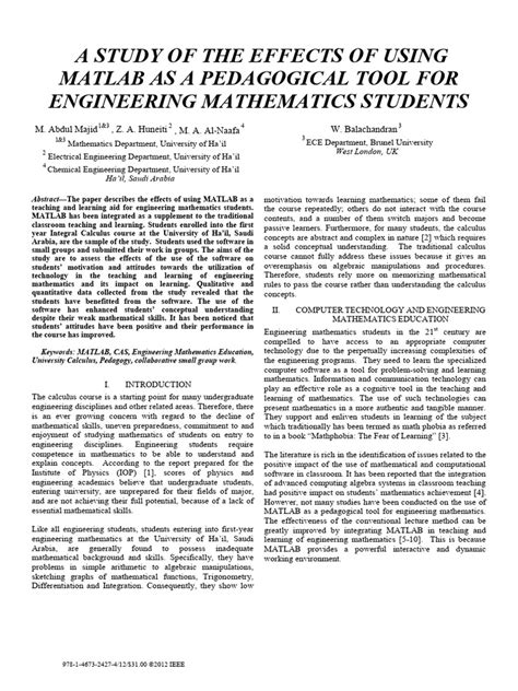 A Study Of The Effects Of Using Matlab As A Pedagogical Tool For