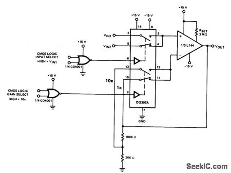 Low Power Non Inverting Amplifier With Digitally Selectable Inputs And Gain Amplifier Circuit