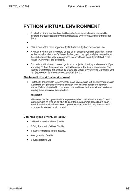 solution python virtual environment computer architectures and
