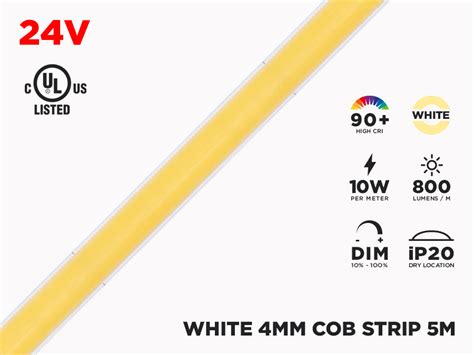 24v 5m Ip20 4mm Cob Led Strip White Led Montreal