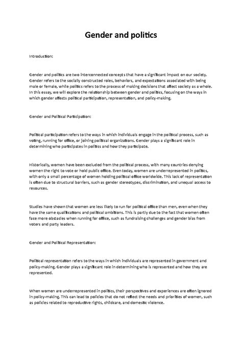 Gender And Politics Gender And Politics Introduction Gender And