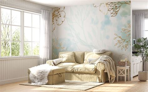 Елегантен тапет с цветя и клонки за дома и офиса Фото Тапети