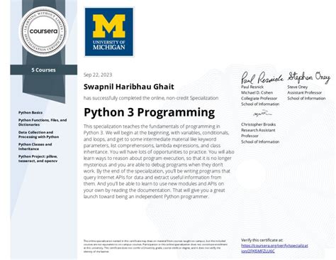 Completion Of Python 3 Course By Coursera Swapnil Ghait Posted On The