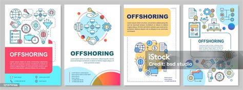 오프 쇼어 링 브로셔 템플릿 레이아웃 글로벌 무역 전단지 소책자 선형 그림이있는 전단지 인쇄 디자인 잡지 연례 보고서 광고 포스터에 대한 벡터 페이지 레이아웃 A4 용지에