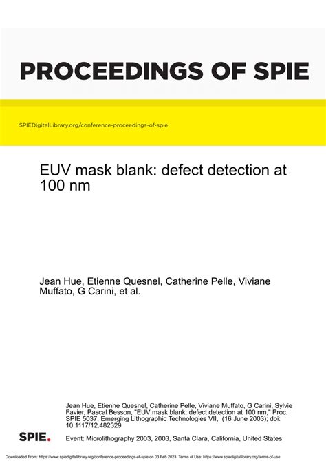 Pdf Euv Mask Blank Defect Detection At 100 Nm