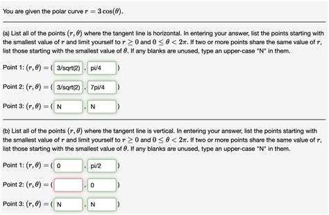 solved you are given the polar curve r 3cos θ a list all