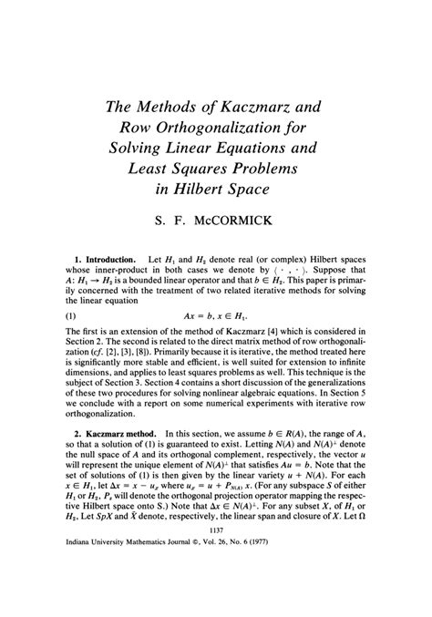 Pdf The Method Of Kaczmarz And Row Orthogonalization For Solving