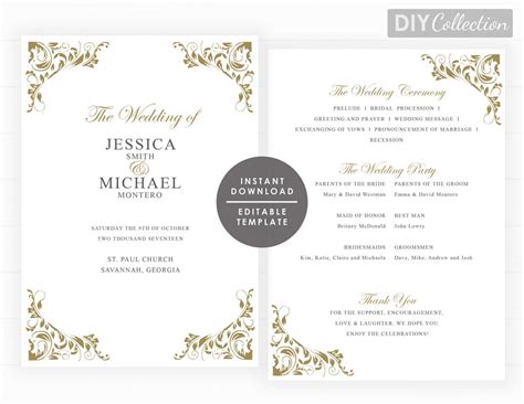 Printable Gold Wedding Program Template Gold Wedding Program Etsy New