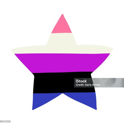 다채로운 별 모양 성별 유체 자부심 깃발 해피 프라이드 데이 Lgbtq 커뮤니티 자부심의 달 포스터 스티커 로고 카드에 대 한 벡터 손으로 그린 낙서 0명에 대한 스톡 벡터