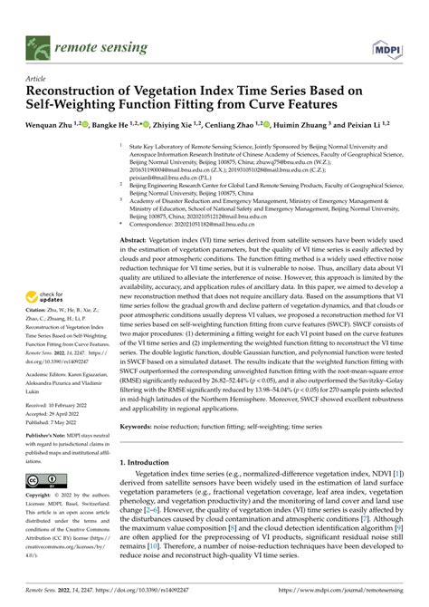 Pdf Reconstruction Of Vegetation Index Time Series Based On Self Weighting Function Fitting