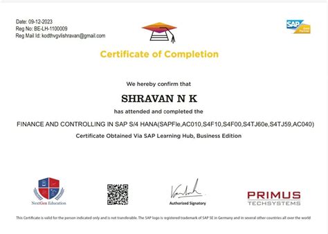 Shravan N K On Linkedin Sap Fico Certificate Course S4 Hana Shravan N K On Linkedin Sap Fico Certificate Course S4 Hana