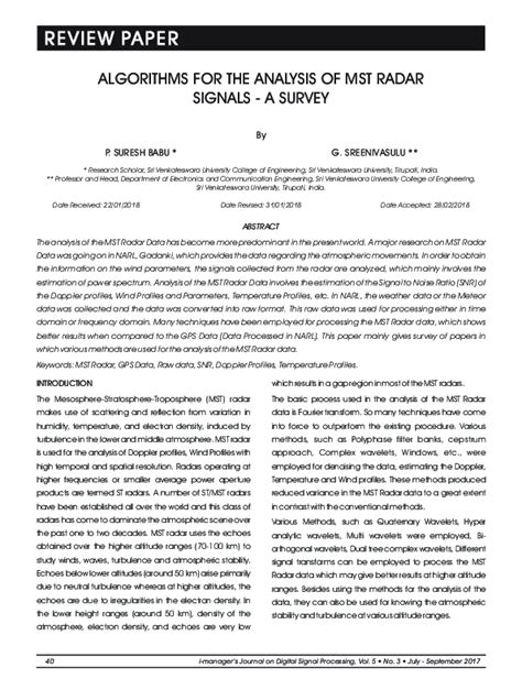 Pdf Algorithms For The Analysis Of Mst Radar I Manager