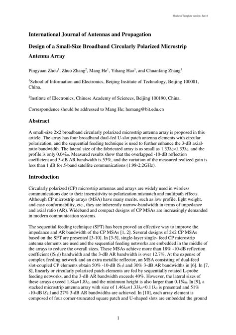 Pdf International Journal Of Antennas And Propagation Design Of A Small Size Broadband