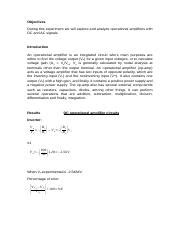 ELEC273 LAB3 Docx Objectives During This Experiment We Will Explore And Analyze Operational