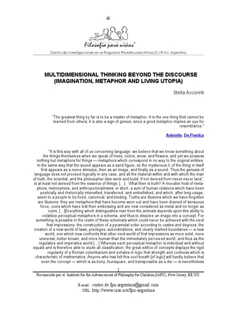 Multidimensional Thinking Beyond The Discourse Imagination Metaphor And Living Utopia Pdf