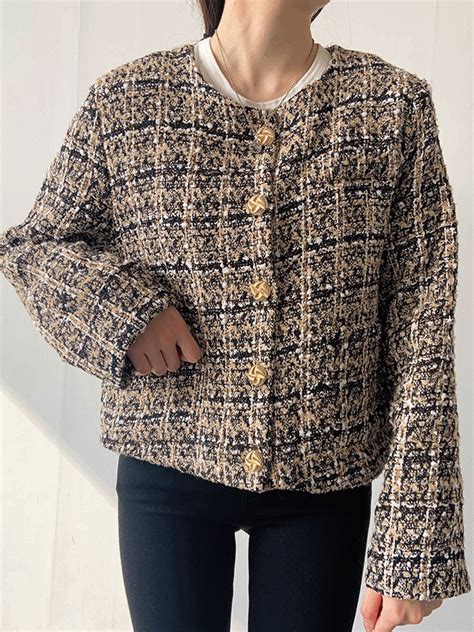 연말하객룩 골드 크롭 트위드 자켓