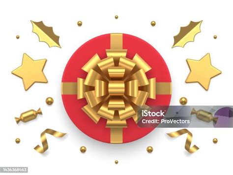 황금 활 리본 색종이 상판보기 현실적인 3d 아이콘 벡터와 프리미엄 빨간색 원형 선물 상자 색종이 조각에 대한 스톡 벡터 아트 및 기타 이미지 색종이 조각 하이 앵글