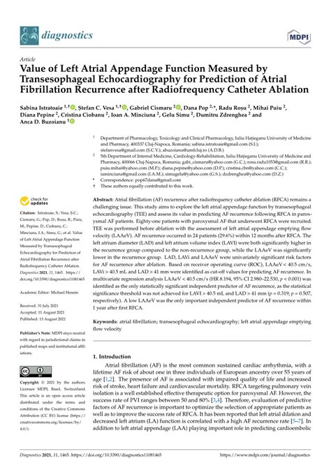 Pdf Value Of Left Atrial Appendage Function Measured By Transesophageal Echocardiography For