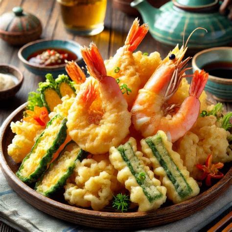 Traditional Japanese Tempura Featuring Crispy Fried Shrimp And