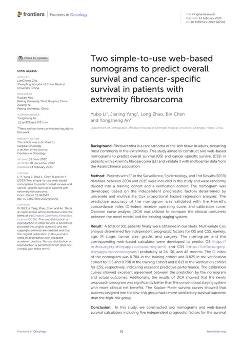 Pdf Two Simple To Use Web Based Nomograms To Predict Overall Survival And Cancer Specific