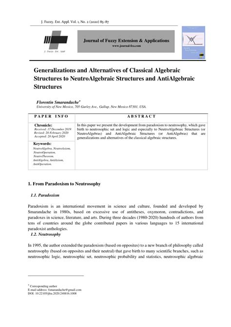 Pdf Generalizations And Alternatives Of Classical Algebraic Structures To Neutroalgebraic
